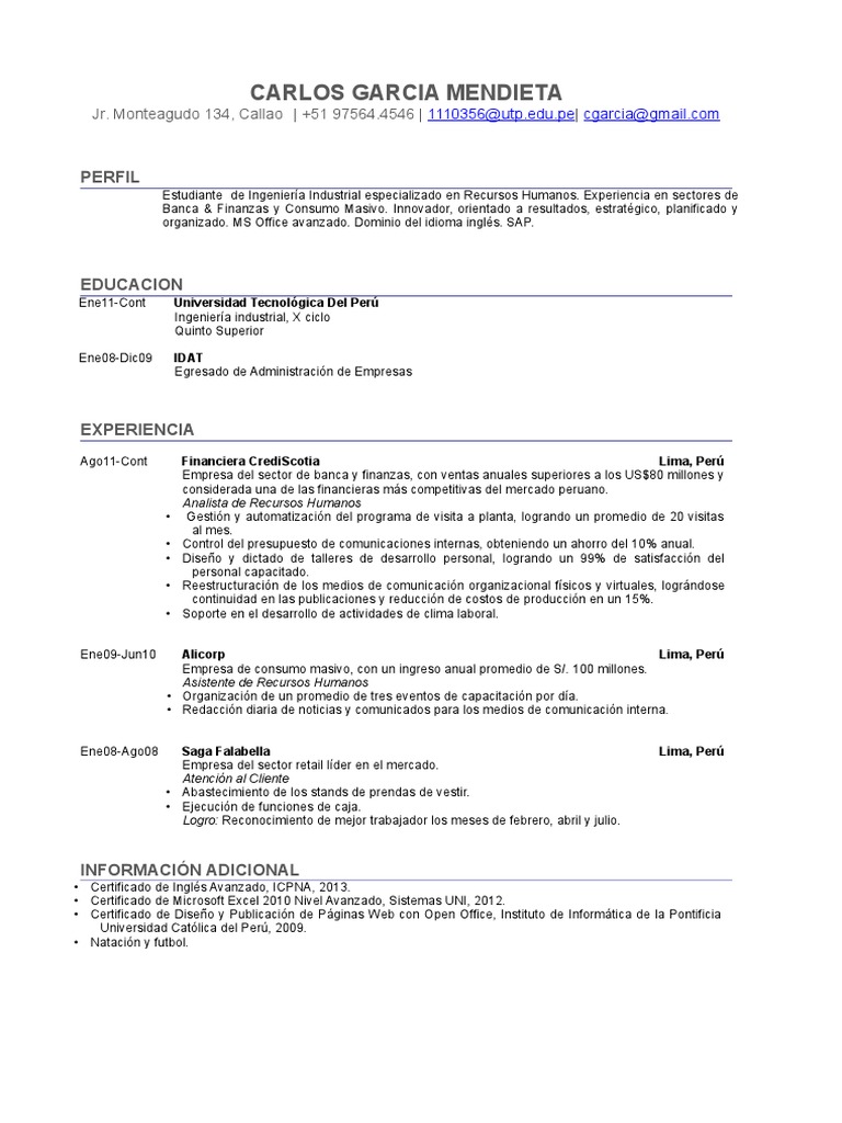 Modelo CV 1 | PDF | Perú | Recursos humanos