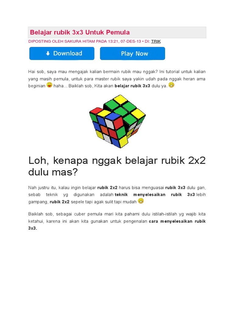 Panduan Lengkap Rubik 3x3 untuk Pemula | PDF