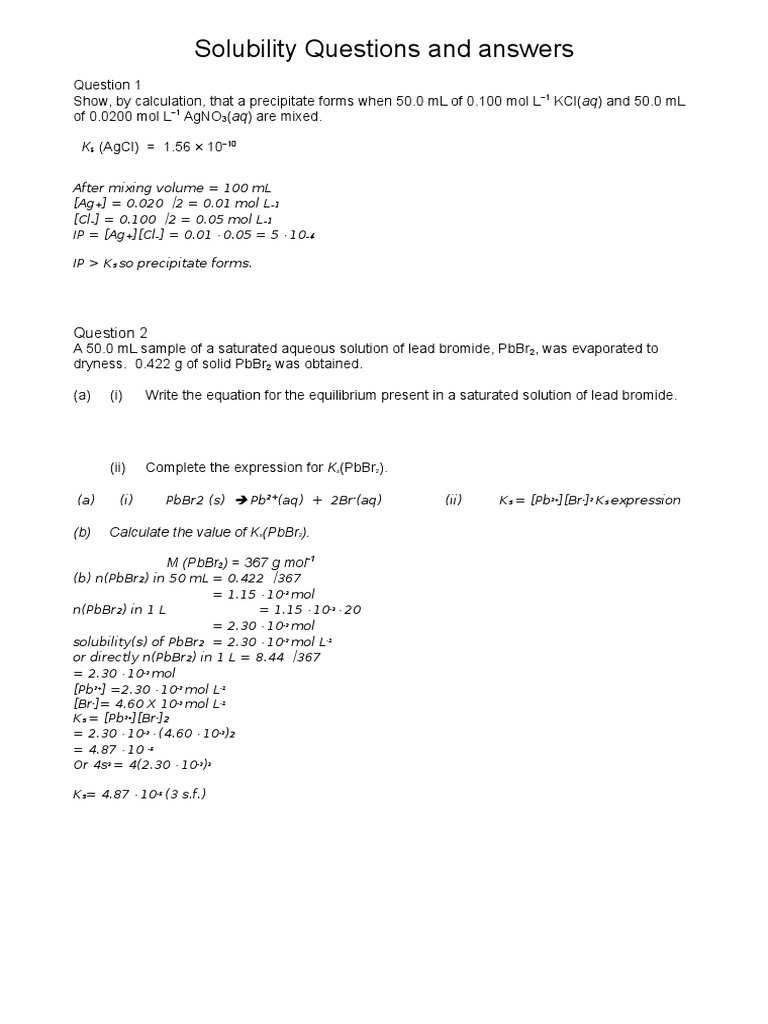 Solubility Questions and Answers | Solubility | Precipitation (Chemistry)