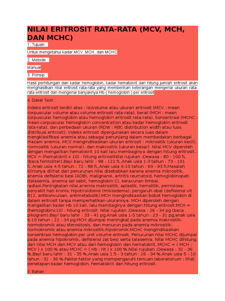Perhitungan MCV, MCH, dan MCHC Darah | PDF | Sains & Matematika