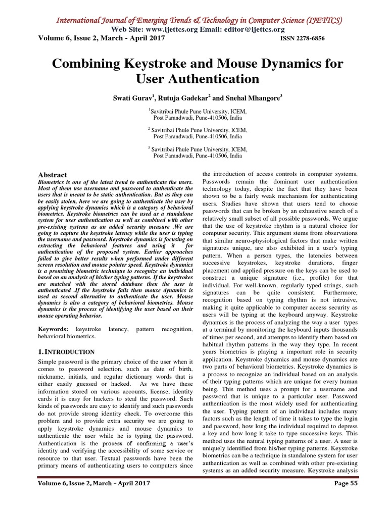 Combining Keystroke and Mouse Dynamics For User Authentication | PDF