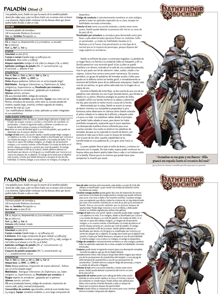 Hoja de Personaje Seelah PDF | PDF | Aura (paranormal) | Cáncer