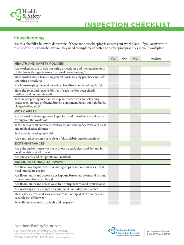 Housekeeping Inspection Checklist v1 | PDF | Housekeeping ...