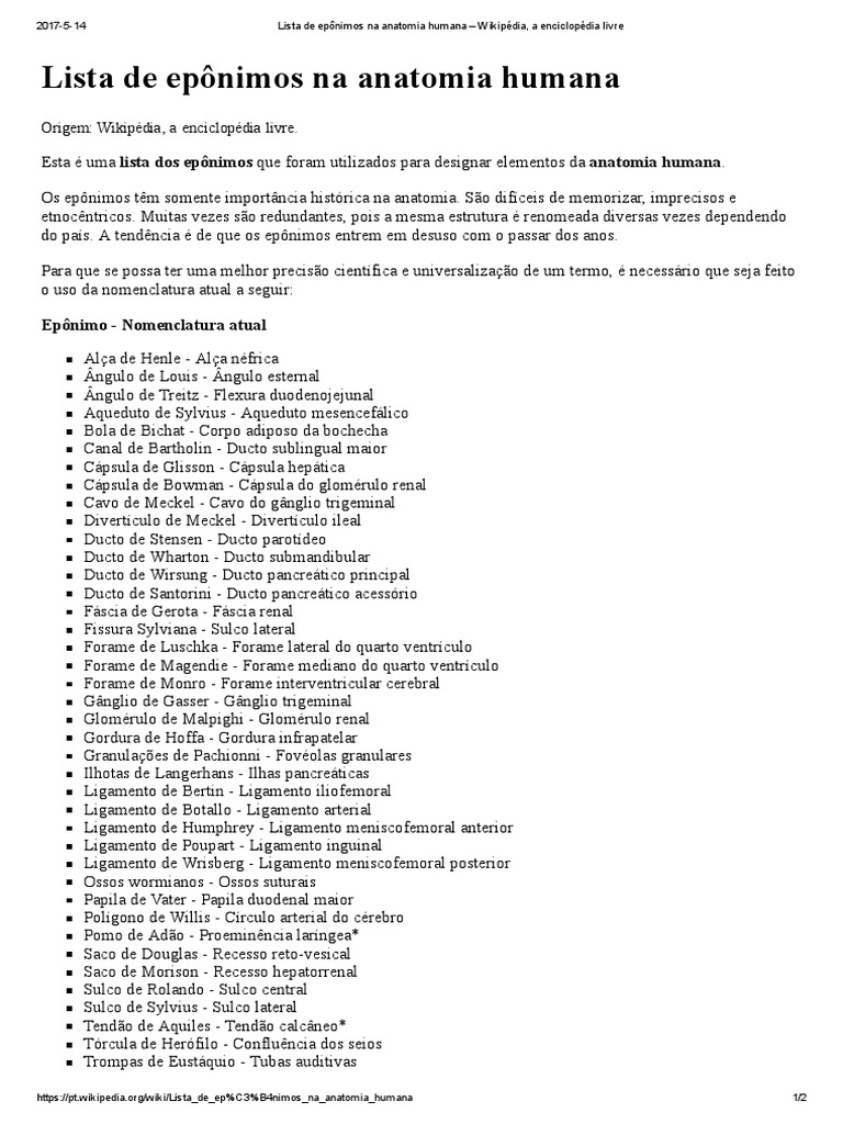Lista de Epônimos Na Anatomia Humana - Wikipédia, A Enciclopédia Livre ...