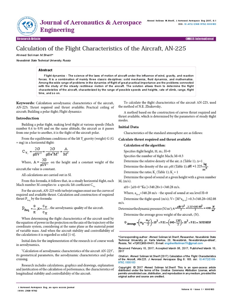 Calculation of The Flight Characteristics of The Aircraft, An-225 | PDF ...