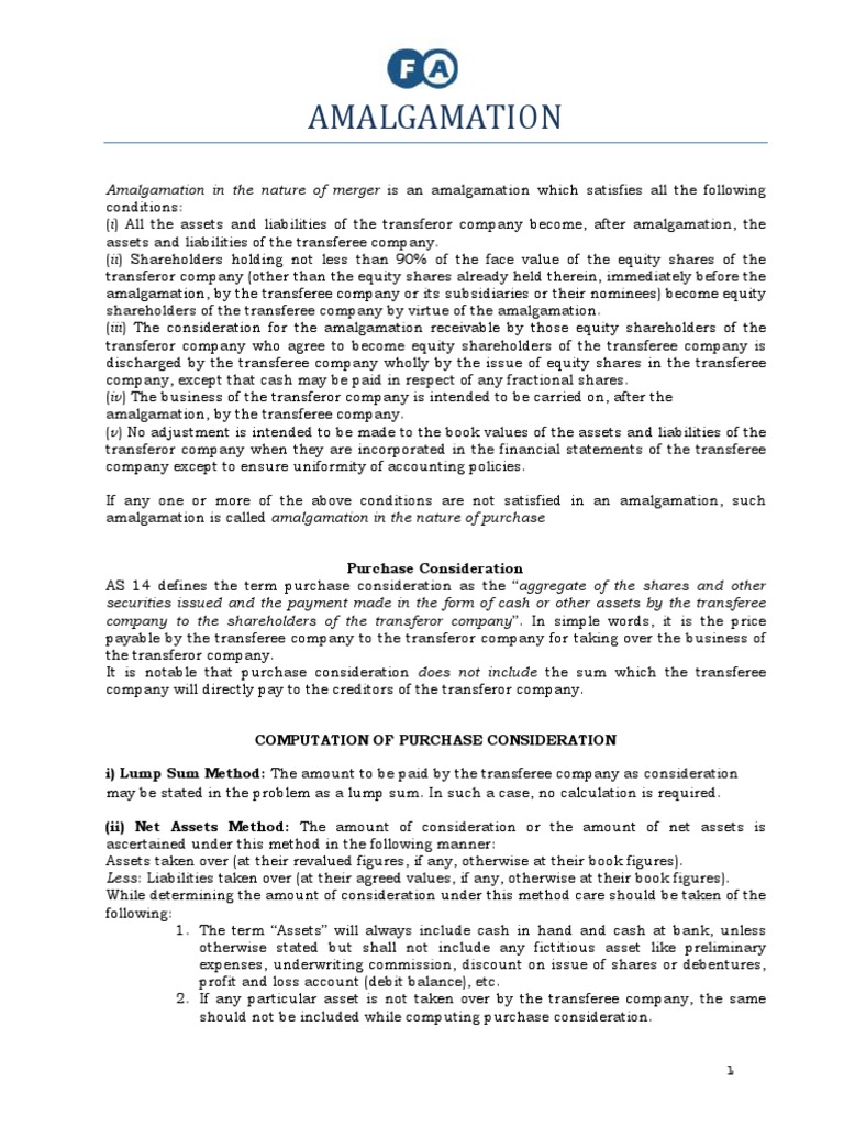 Amalgamation Revision Notes | PDF | Consolidation (Business) | Equity ...