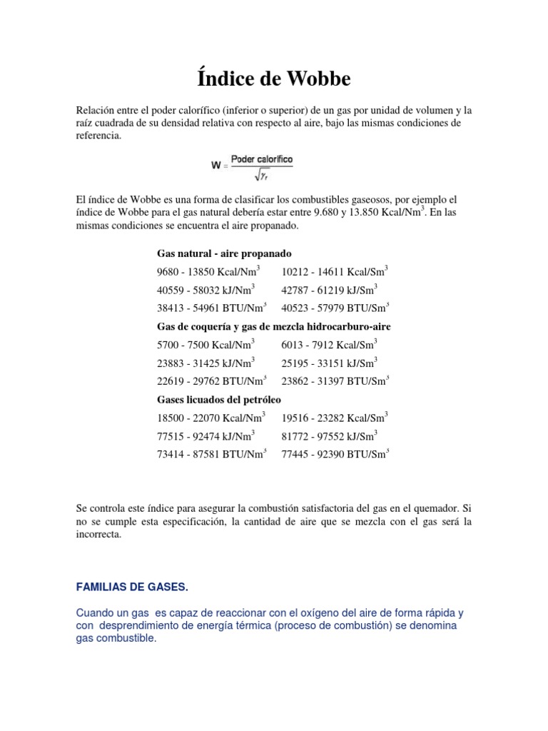Índice de Wobbe OK | Descargar gratis PDF | Gas natural | Combustibles
