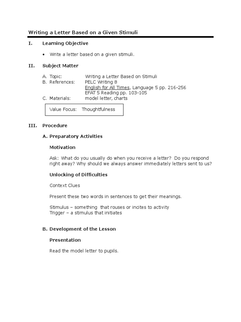 Grade 5 English Writing Writing A Letter Based On A Given Stimuli | PDF ...