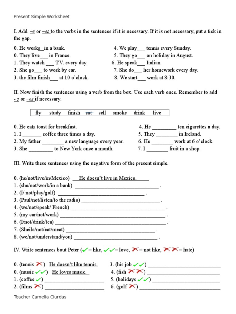 Present Simple Worksheet | PDF | Linguistics | Grammar