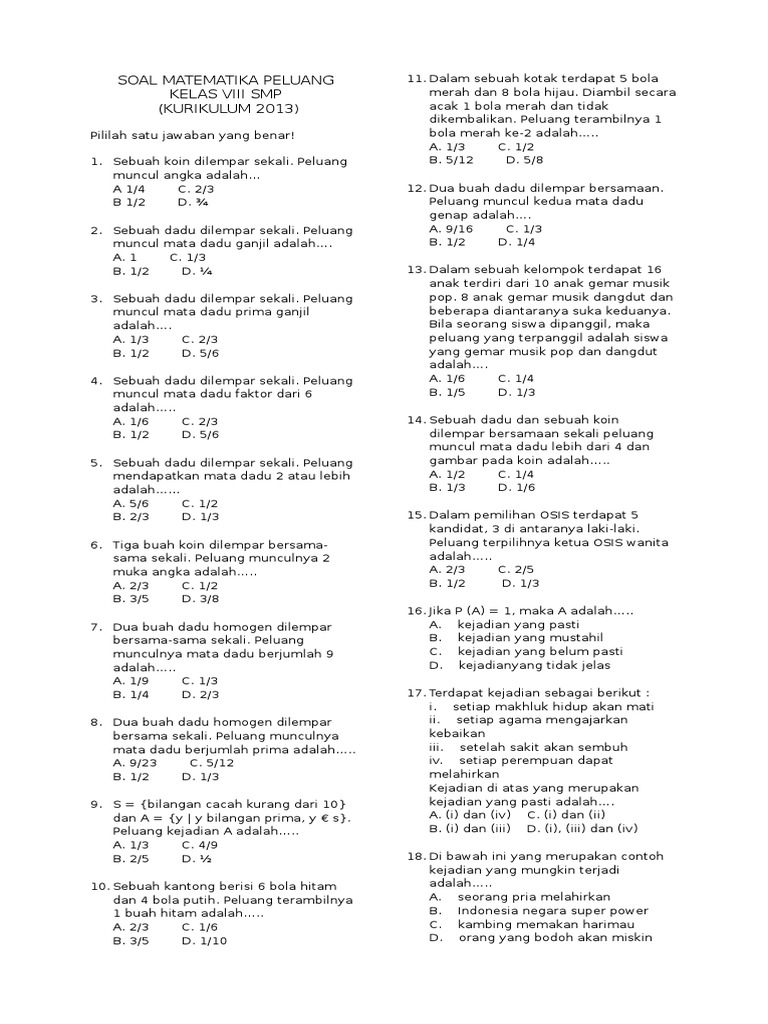 Soal Matematika Peluang | PDF