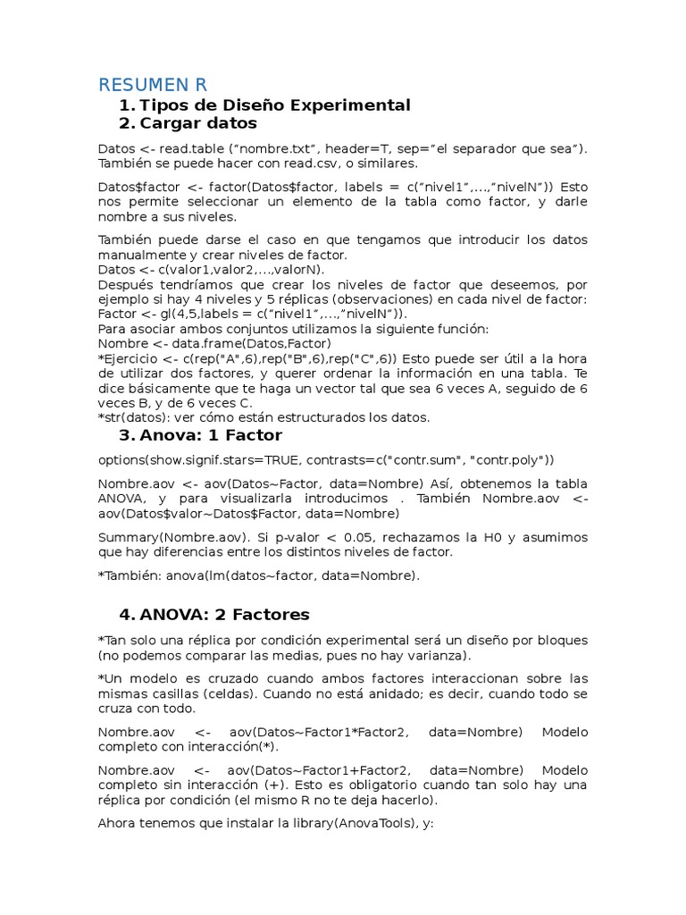 Resumen ANOVA R | PDF | Multicolinealidad | Análisis de variación