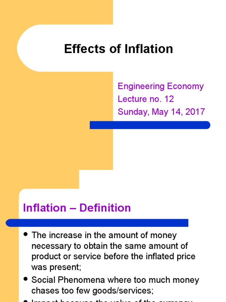 Effects of Inflation: Engineering Economy Lecture No. 12 Sunday, May 14 ...