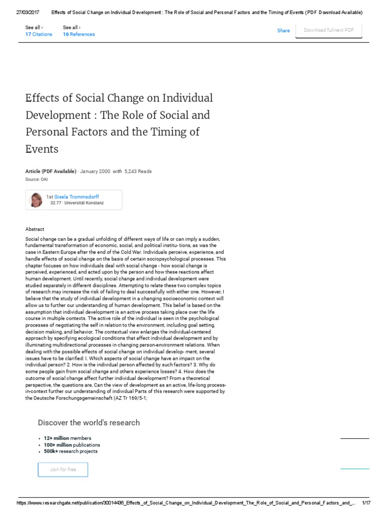 Effects of Social Change On Individual Development - The Role of Social ...