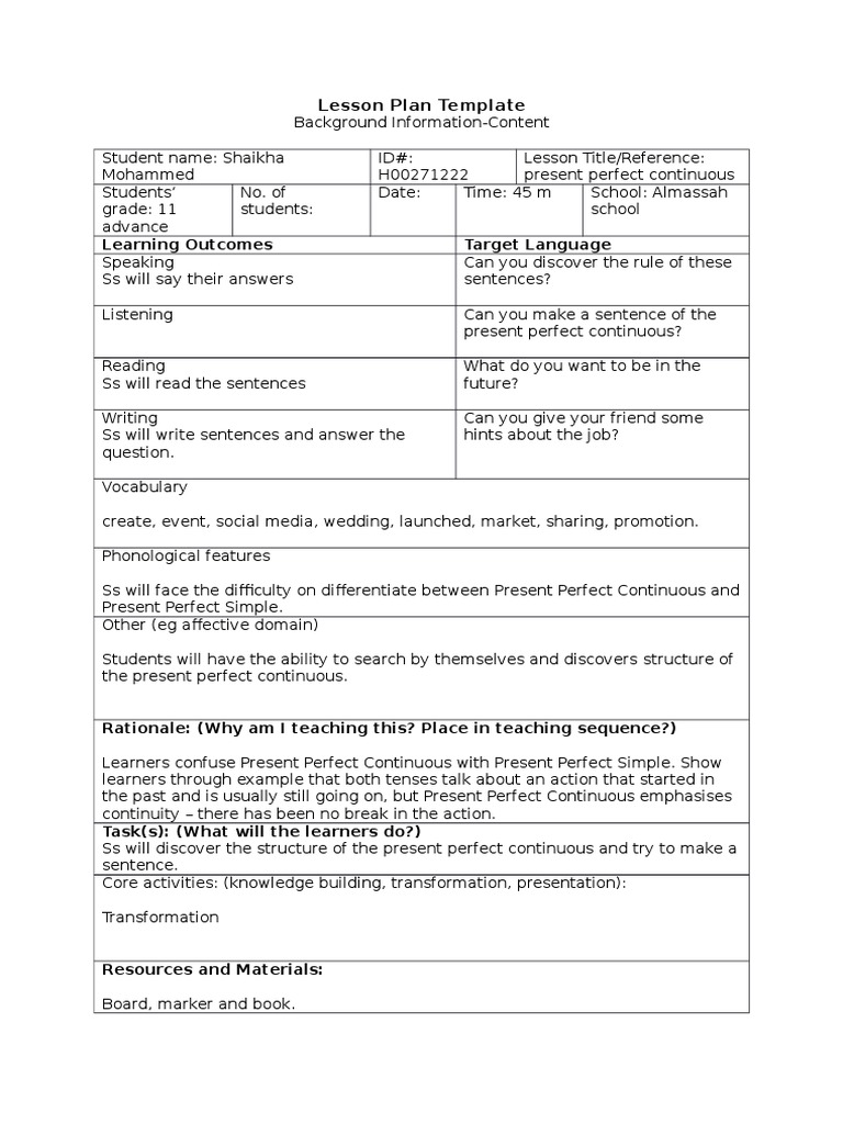 Lesson Plan 5 Grammar | PDF | Lesson Plan | Education Theory