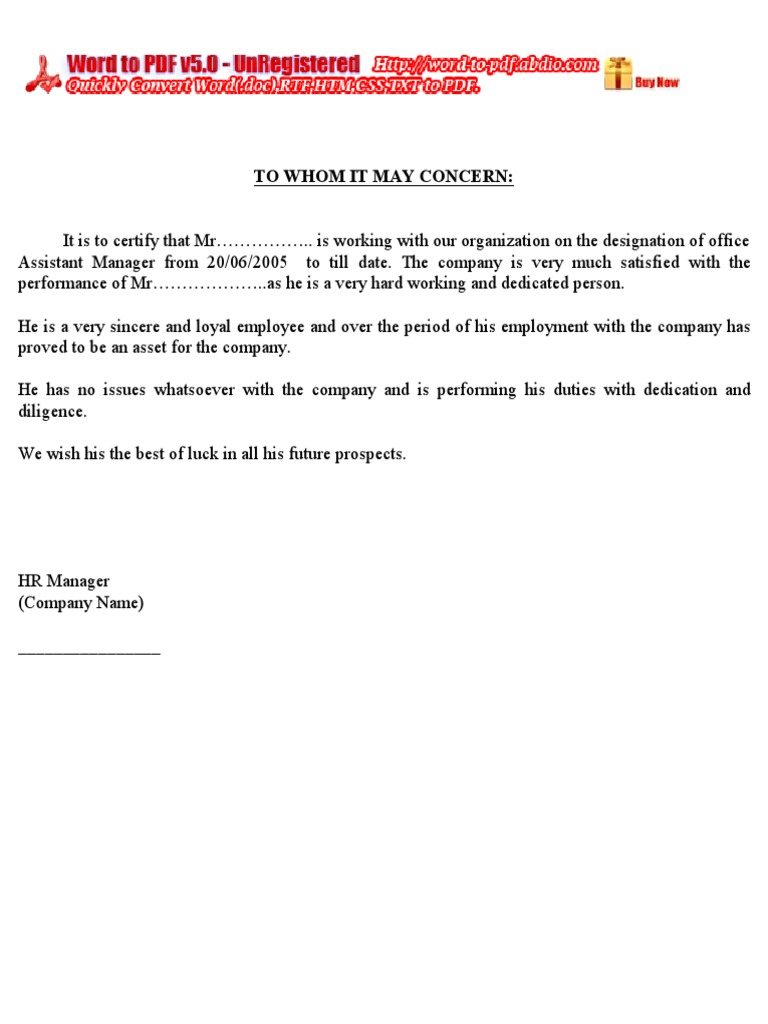 SAMPLE Experience Certificate | PDF