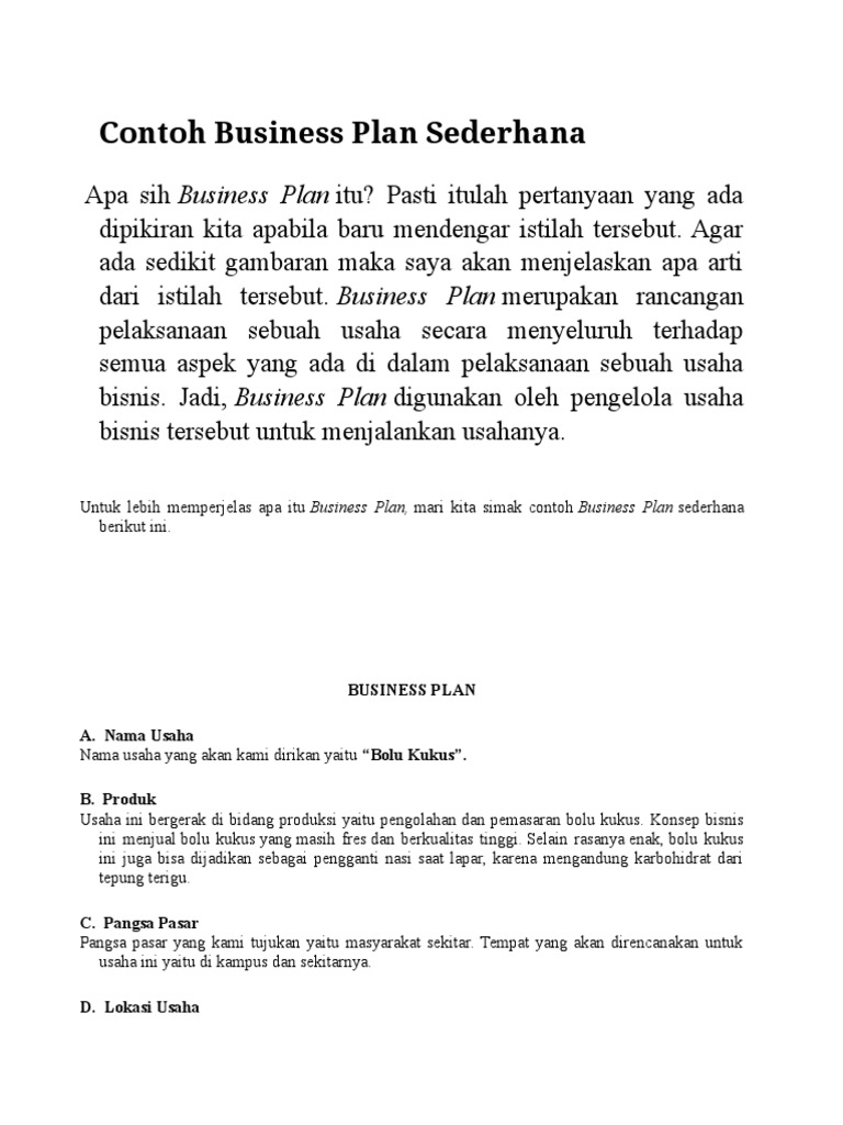 Contoh Business Plan Sederhana | PDF