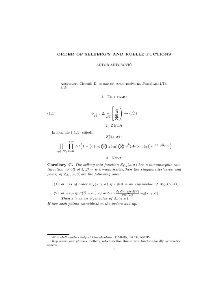 Selberg and Ruelle Functions Analysis | PDF