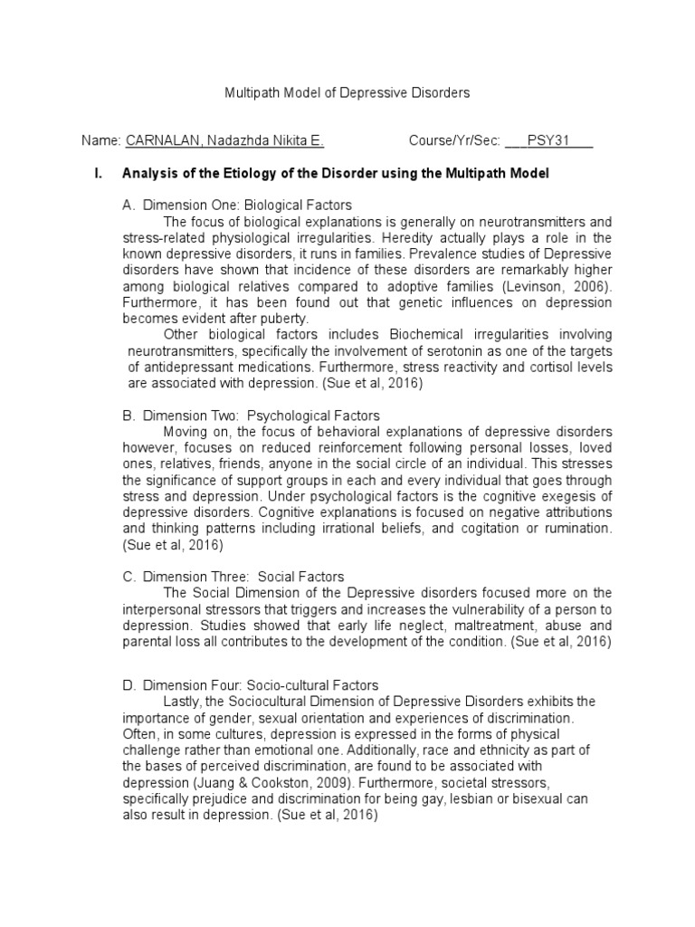 Multipath Model of Depressive Disorders | PDF | Major Depressive ...