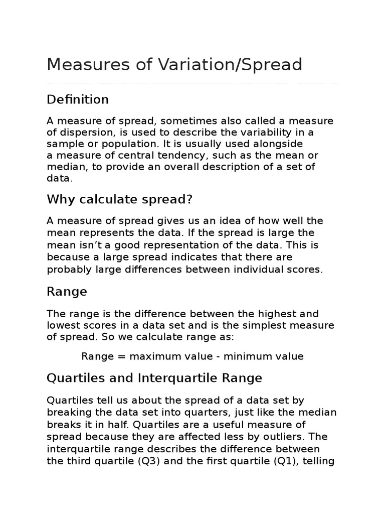 Measures of Spread | PDF | Variance | Standard Deviation