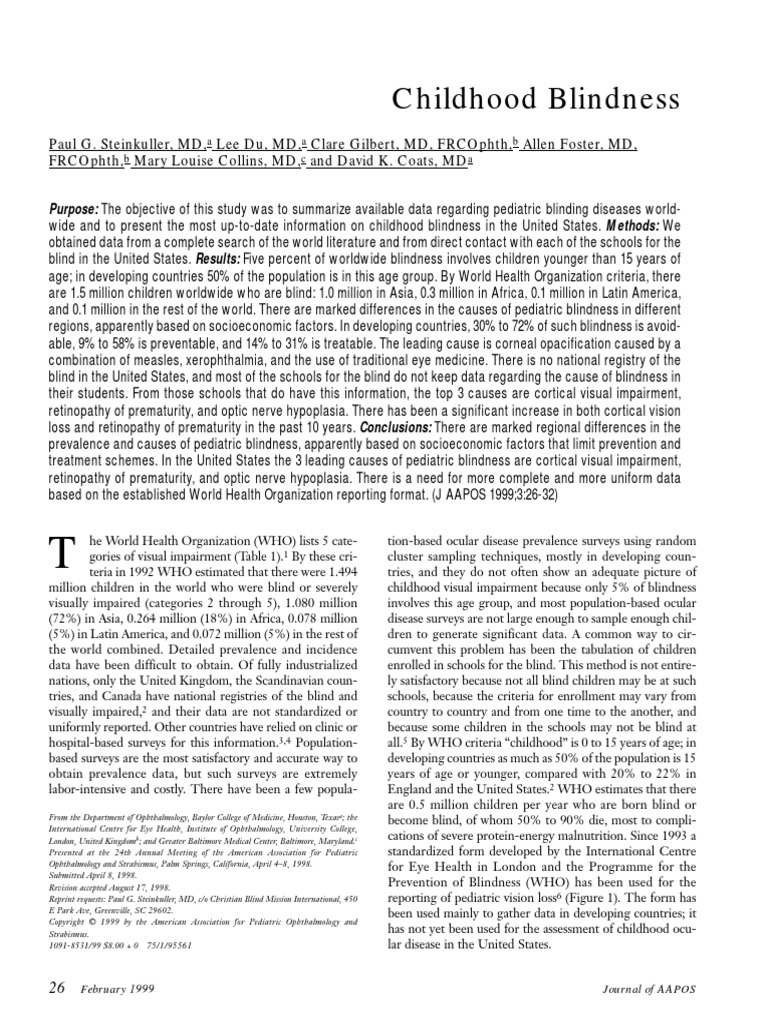 Childhood Blindness PDF | PDF | Visual Impairment | Ophthalmology