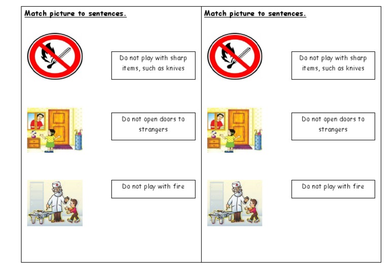 Safety Tips: Match Pictures to Sentences | PDF