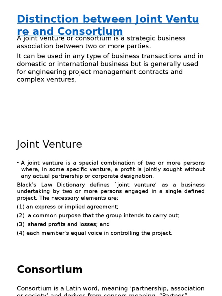 Distinction Between Joint Venture and | PDF | Consortium | Joint Venture