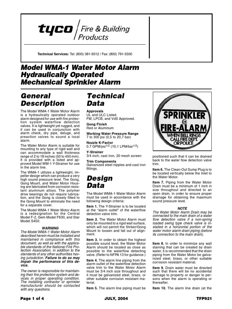 Tyco Water Motor Alarm PDF | PDF | Fire Sprinkler System | Valve