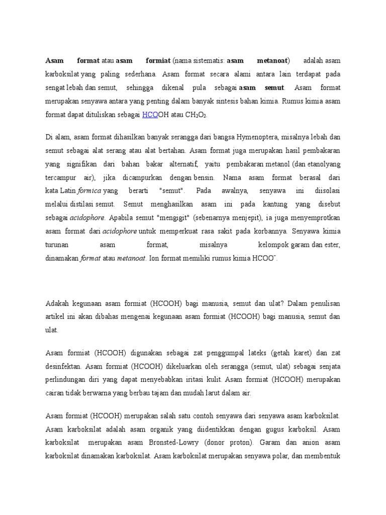 Kegunaan dan Struktur Asam Formiat | PDF | Sains & Matematika