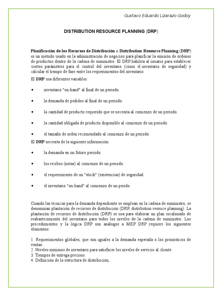 Distribution Resource Planning | PDF | Inventario | Distribución ...