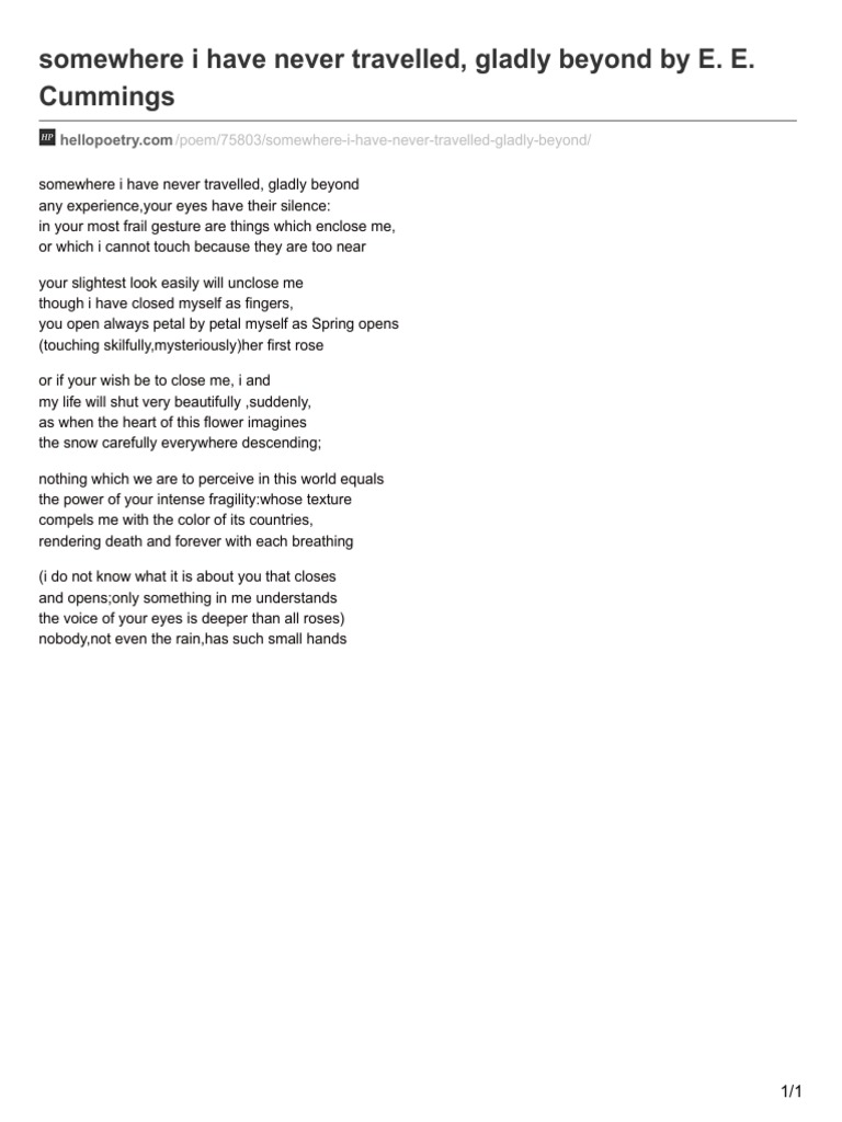 Somewhere I Have Never Travelled Gladly Beyond by E E Cummings | PDF | Art