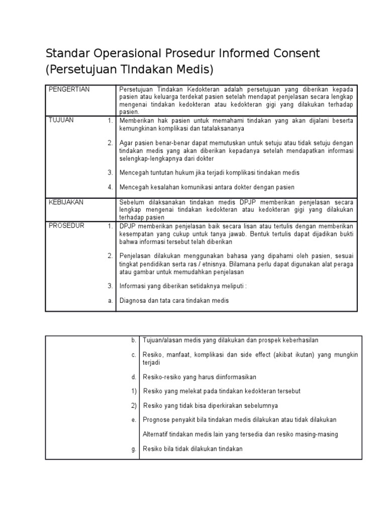 Standar Operasional Prosedur Informed Consent | PDF