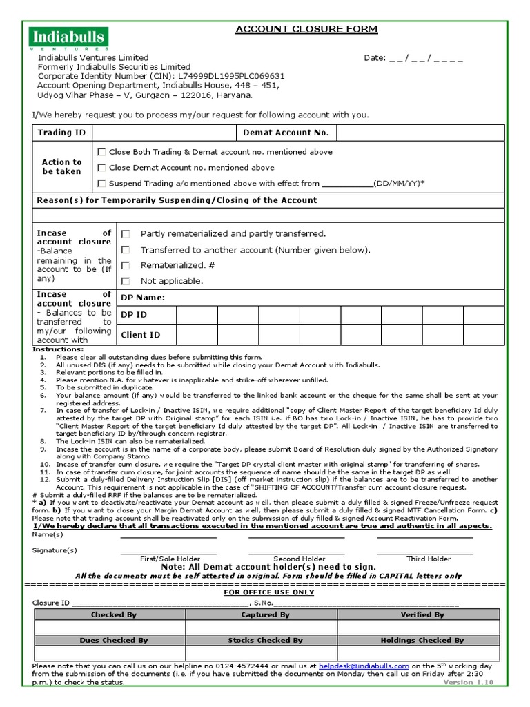 Account Closure Form PDF | PDF | Money | Service Industries