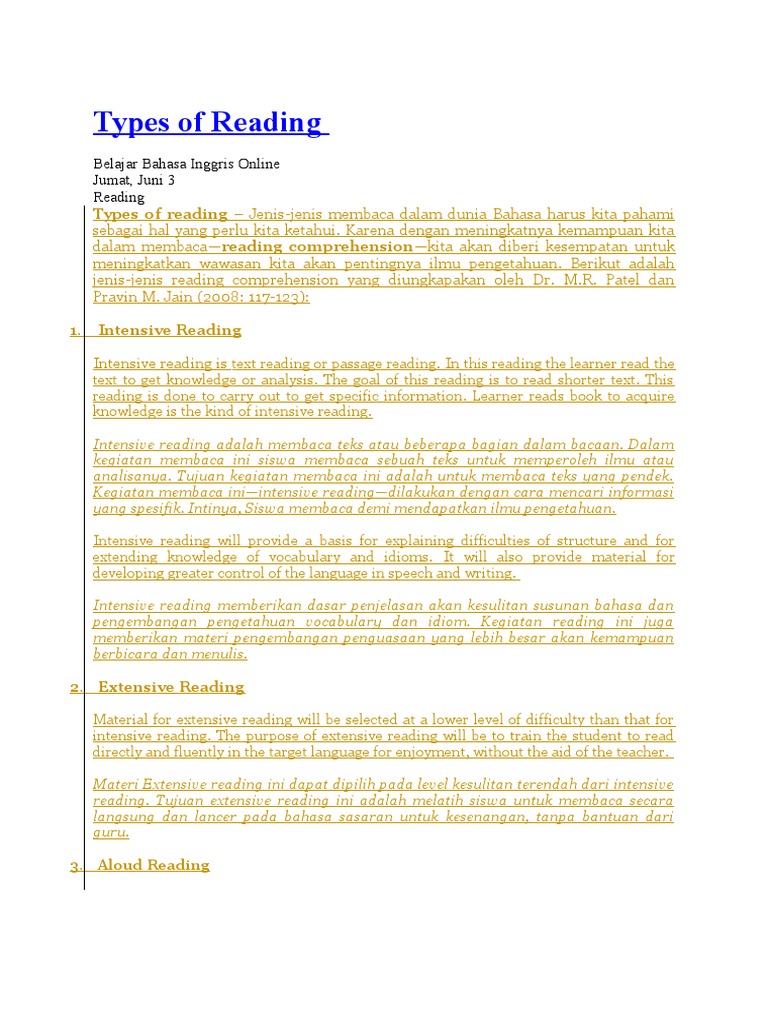 Types of Reading | PDF