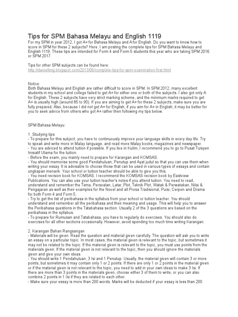Tips For SPM Bahasa Melayu and English 1119 | PDF | Essays | Question