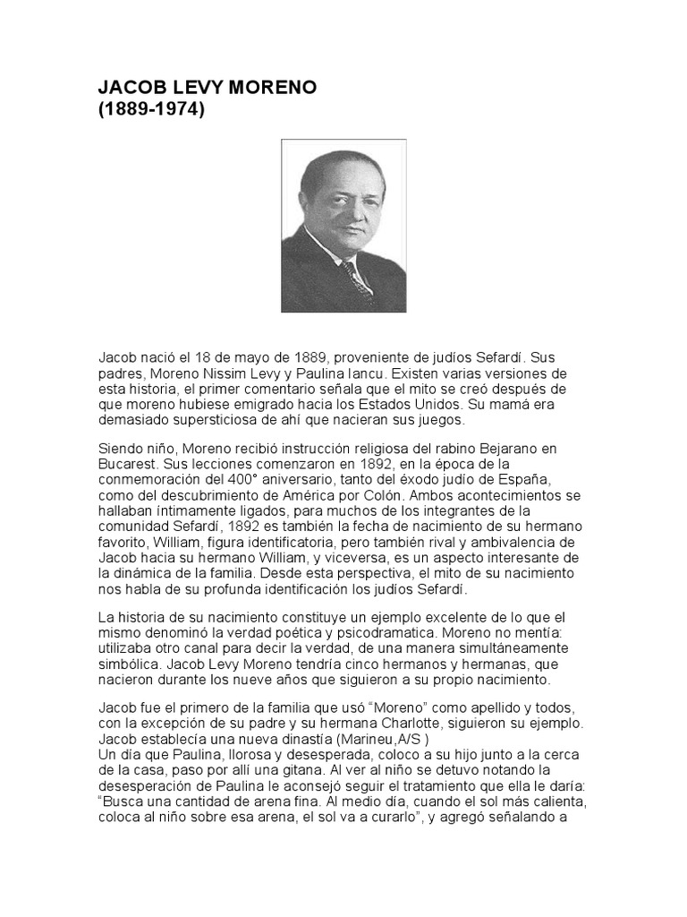 Jacob Levy Moreno: Pionero del Psicodrama y Terapia de Grupo | PDF ...