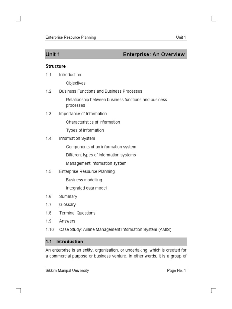Unit 1 Enterprise: An Overview: Structure | PDF | Enterprise Resource ...