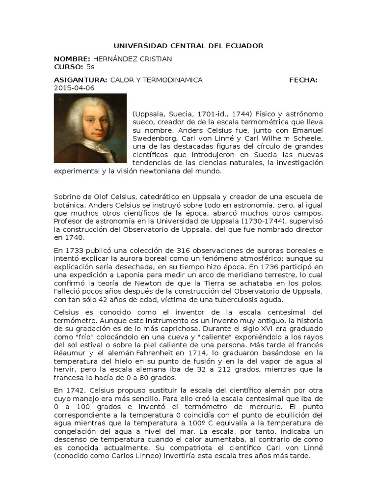Anders Celsius | PDF | Fahrenheit | Celsius
