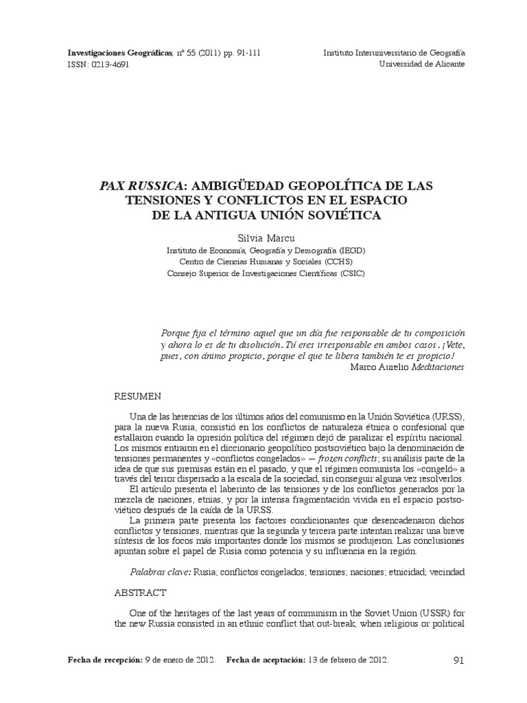 Pax Russica Ambiguedad Geopolitica de Las Tensiones y Conflictos en El ...
