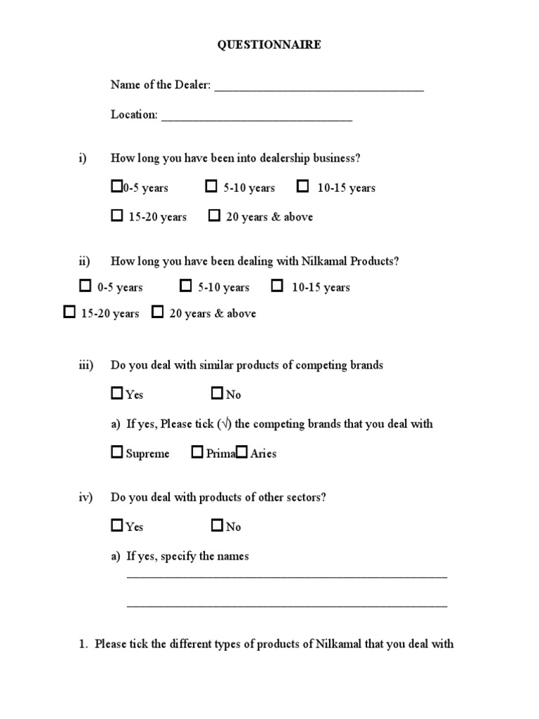 Questionnaire - Anish | PDF | Brand | Business