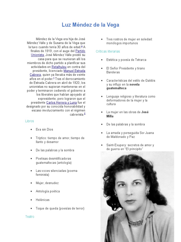 Luz Méndez de la Vega: Biografía y Obras | PDF | Poesía