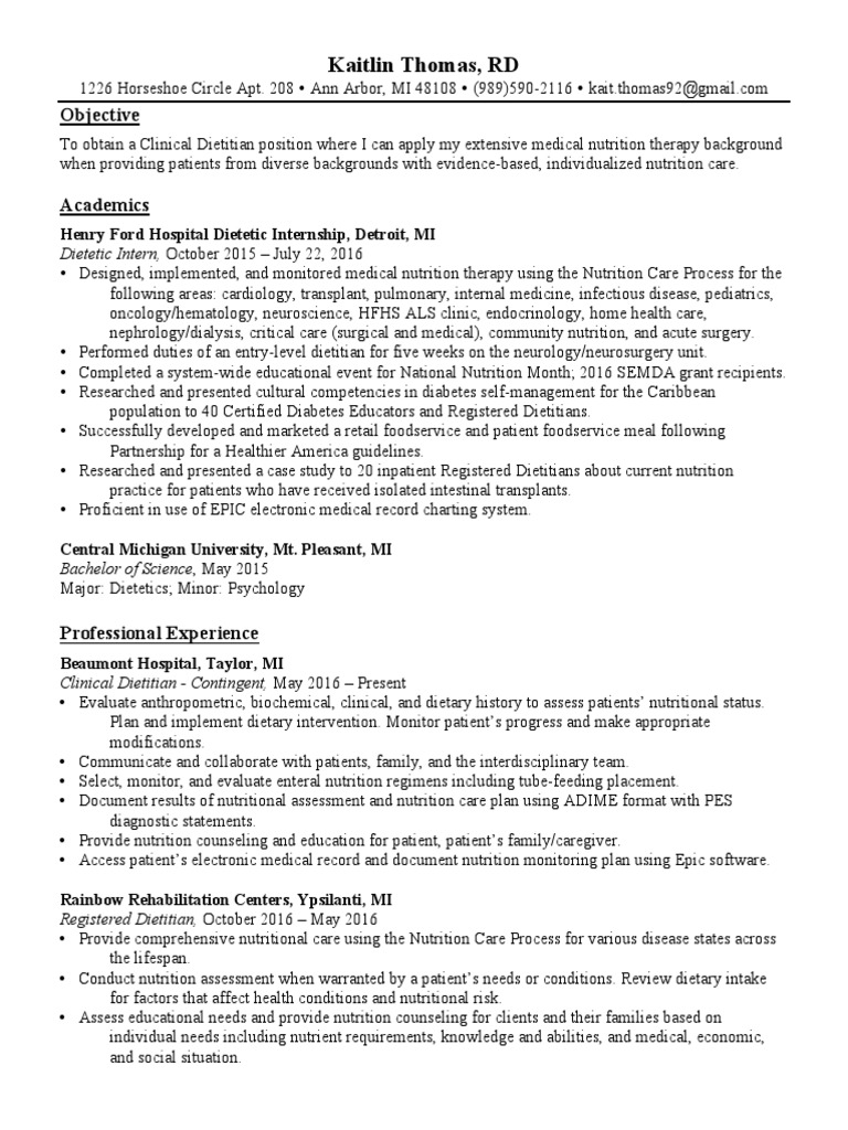 PDF Resume | PDF | Dietitian | Health Care