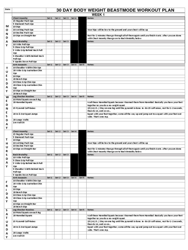 30-Day Bodyweight Workout Plan | PDF