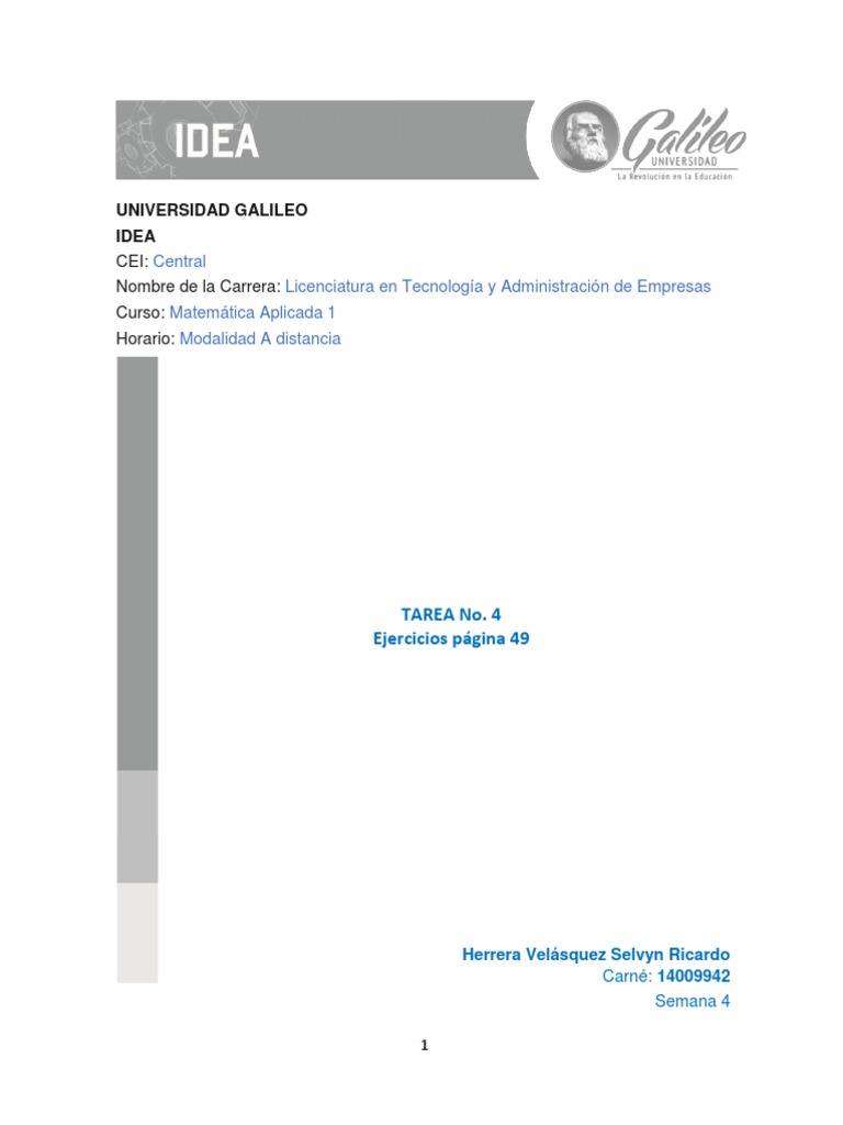 Tarea 4 - Semana 4 - Matematica Aplicada 1 | PDF Tarea 4 - Semana 4 - Matematica Aplicada 1 | PDF
