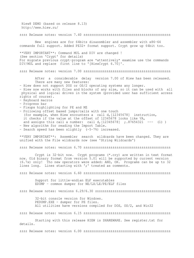 hiew_en | Assembly Language | Command Line Interface