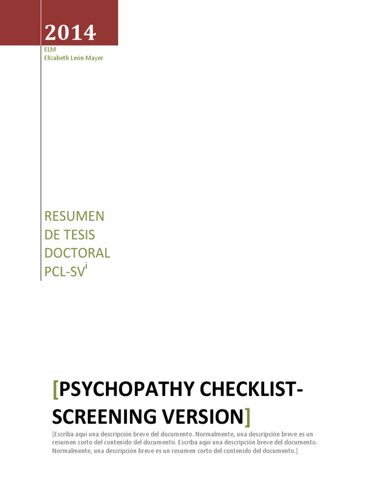 PCL-SV: Evaluación de Psicopatía | PDF | Psicopatía | Las emociones
