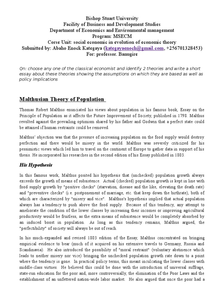 An Assesment Malthusian Theory of Population | PDF | Food Security ...
