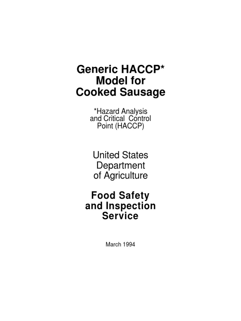 Generic HACCP Model For Cooked Sausage: United States Department of ...