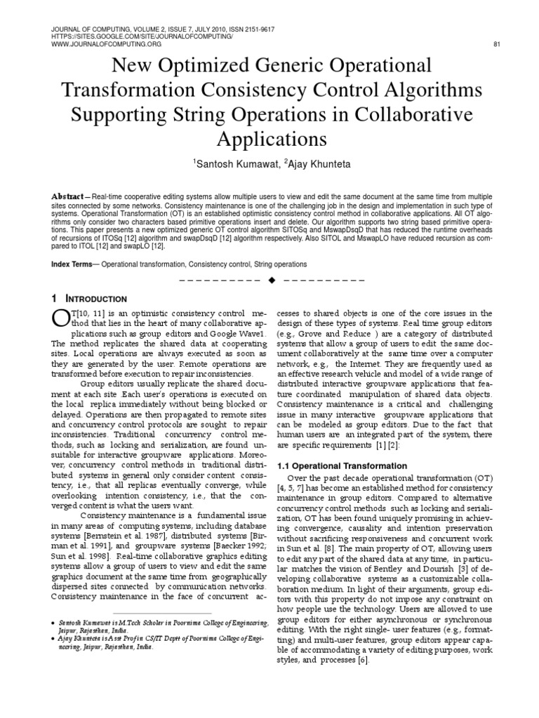 New Optimized Generic Operational Transformation Consistency Control Algorithms Supporting ...