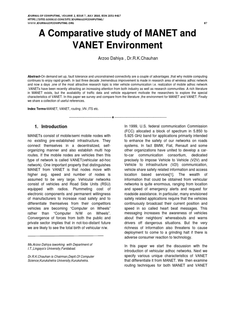 MANET vs VANET: A Comparative Study | PDF | Routing | Wireless Ad Hoc ...