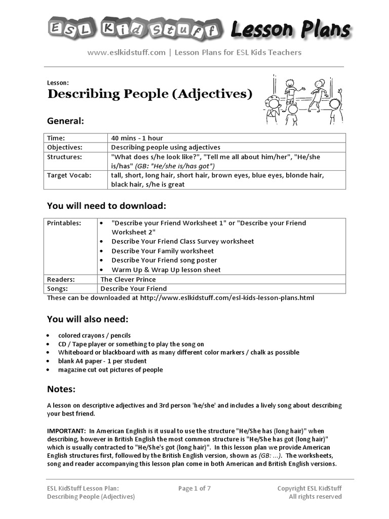 Describing People Lesson Plan | PDF | Lyrics | Lesson Plan